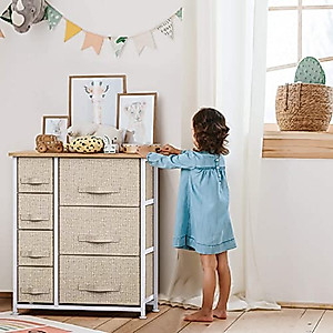 Pipishell 7 Drawer Fabric Dresser Storage Tower, Dresser Chest with Wood Top and Easy Pull Handle, Organizer Unit for Closets, Bedroom, Nursery Room, Office