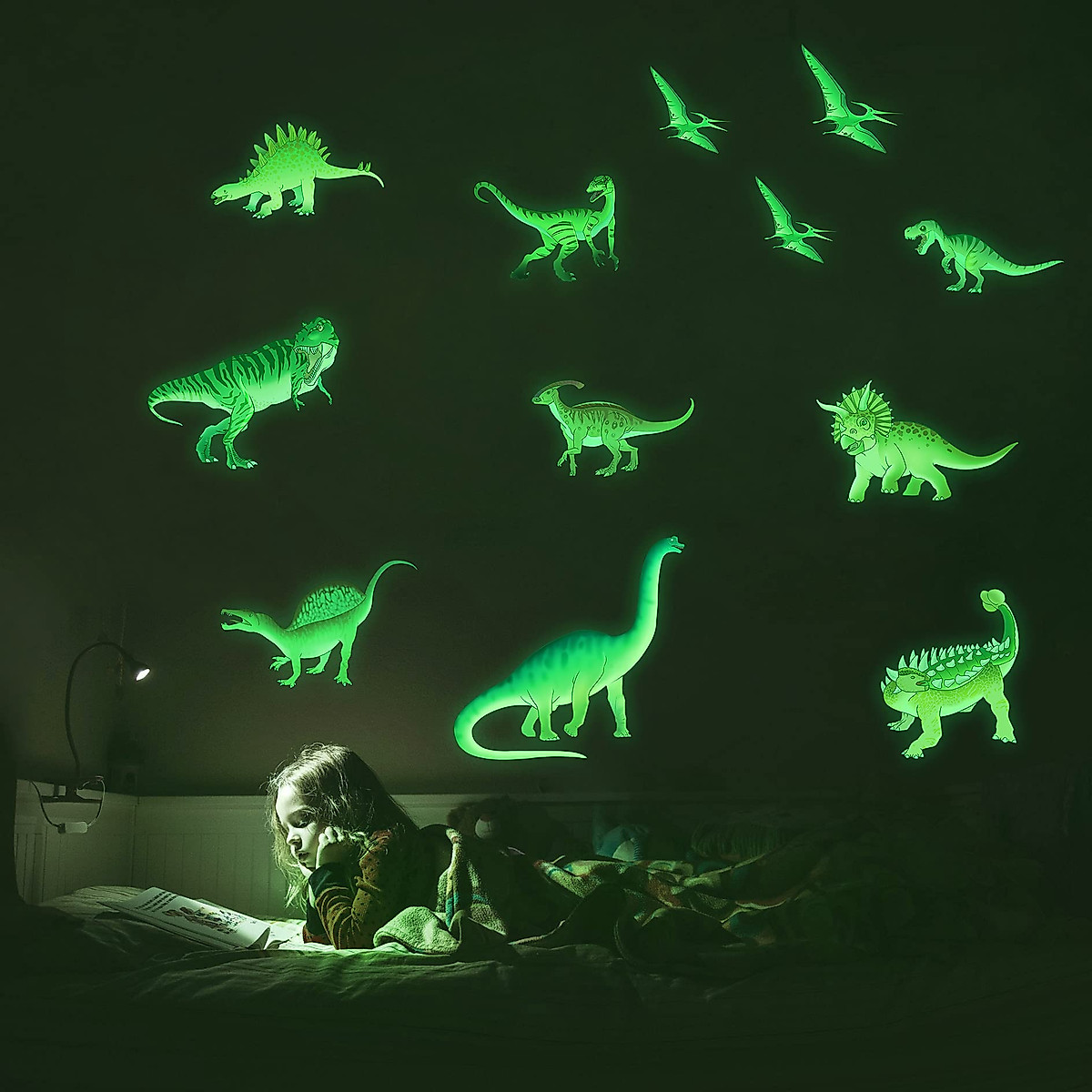 Marsway Glow in The Dark Dinosaurs Stickers Creative Luminous Wall Decor for Room Bedroom Birthday Christmas Gifts for Kids Girls Boys 12 Dinosaurs