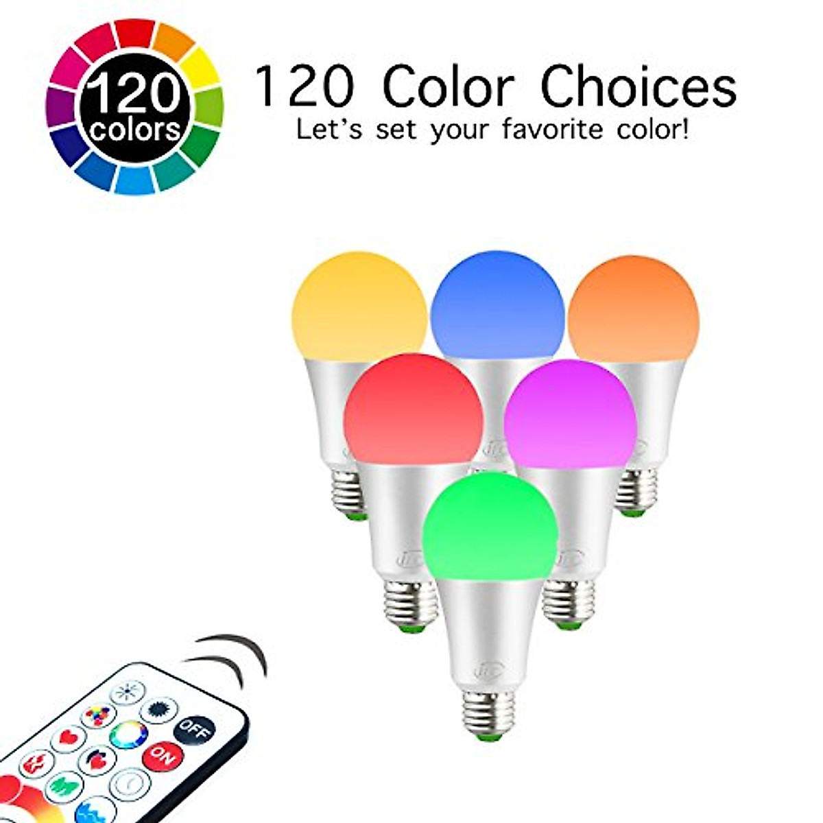ILC LED Color Changing Light Bulb, 120 Colors, 5700K Daylight White, 70 Watt Equivalent with Remote Control RGBW RGB Daylight and White – Timing Function - A19 E26 Edison Screw (2 Pack)