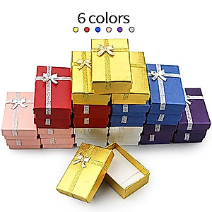 ISUSSER Pack of 24 Paper Gift Boxes with Lids and Ribbon Bows, 2x3.2x1 Inch, for Gifts, Necklaces, Earrings, 6 Colors