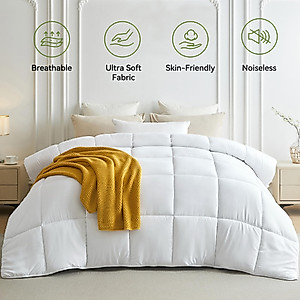 L LOVSOUL Down Alternative Comforter (White,King)-Ultra Soft Brushed Microfiber-Comforter Plush Mircofiber Comforter Duvet Insert (106x90Inches)