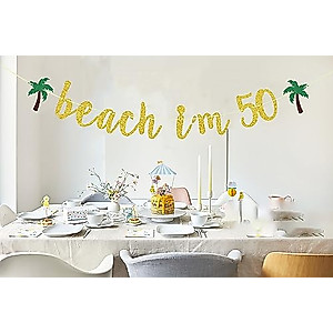 Beach I’m 50 Banner, Happy 50th Birthday Banner, Cheers to 50 Years Banner Decor, Straight Outta 1973 Banner, Fiftylicious Sign Party Decoration Supplies Gold Glitter