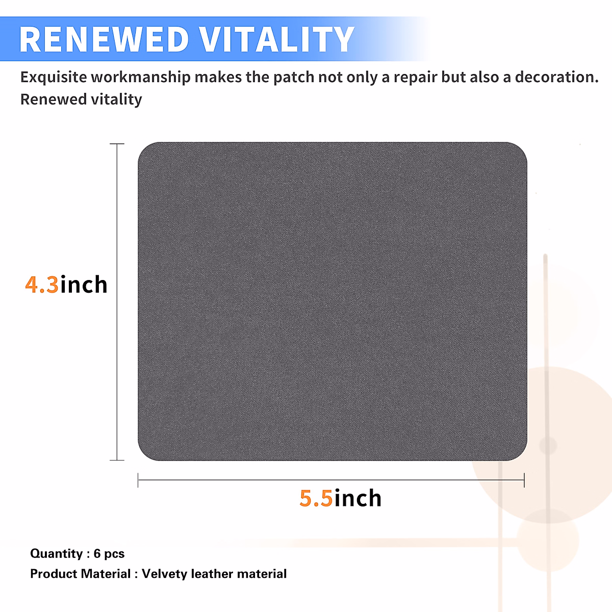 Azobur Sofa Fabric Repair Patch, 6 Piece Microfiber Patches, Self Adhesive Fabric Sofa Patch Repair Fabric, Luxurious Look, Quick Fix Sofa.(Gray)
