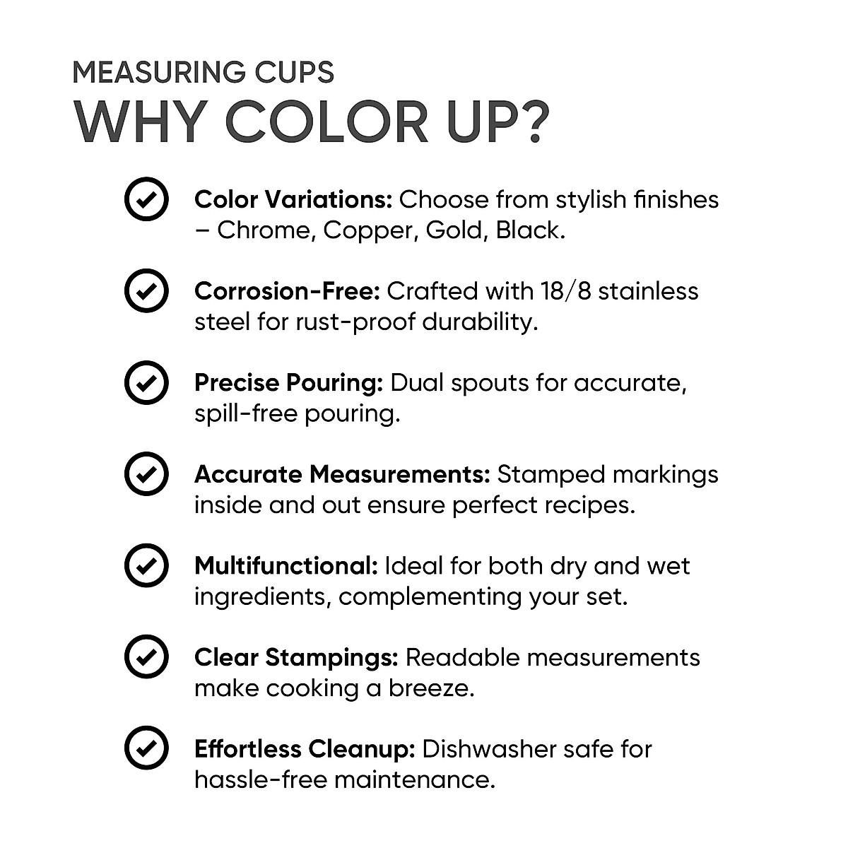 Color Up Premium 2 Cup Measuring Cup (480 ml) - Stainless Steel Black Finish, One-Piece Construction, Dishwasher Safe, Accurate for Wet & Dry Ingredients – One Single 2Cup