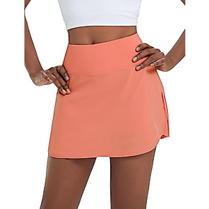 BALEAF Women's Pleated Tennis Skirts High Waisted Lightweight Athletic Golf Skorts Skirts with Shorts Pockets Scorched Red Coral Small