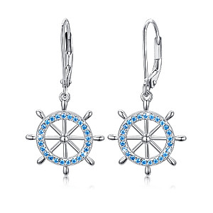 Anchor Dangle Earrings 925 Sterling Silver Nautical Leverback Drop Earrings Sailor Earrings Anchor Nautical Jewelry Halloween Gifts for Women