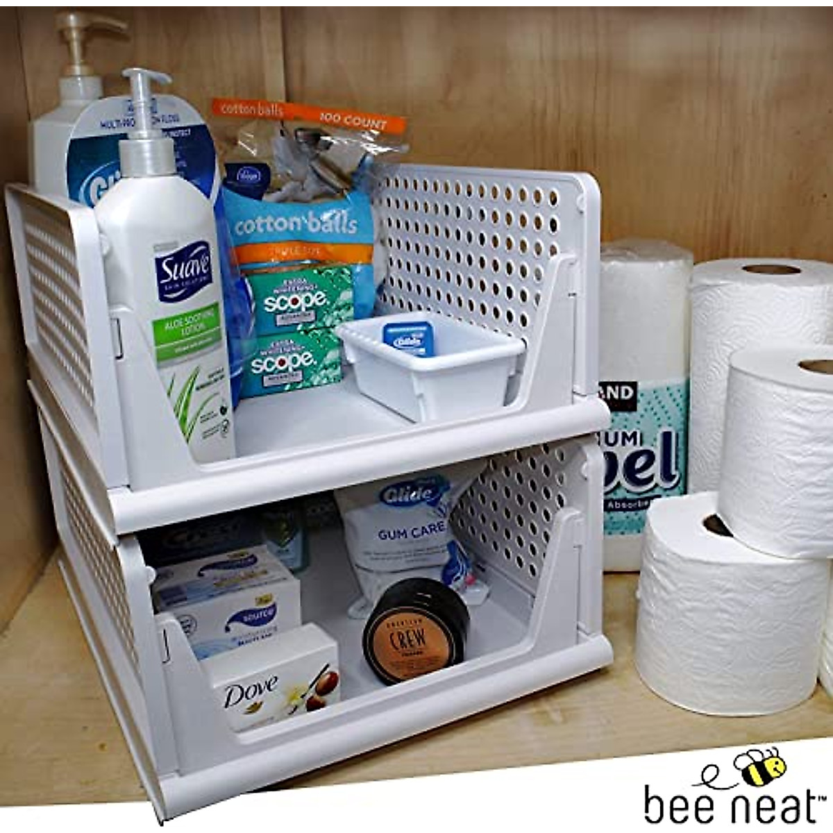 Bee Neat Plastic Stackable Storage Drawers and Closet Storage Bins for Clothes, Food, Snacks, Vegetables and Toys - Plastic Closet Organizer & Drawers for Storage Organizer - 5 Pack Large - White