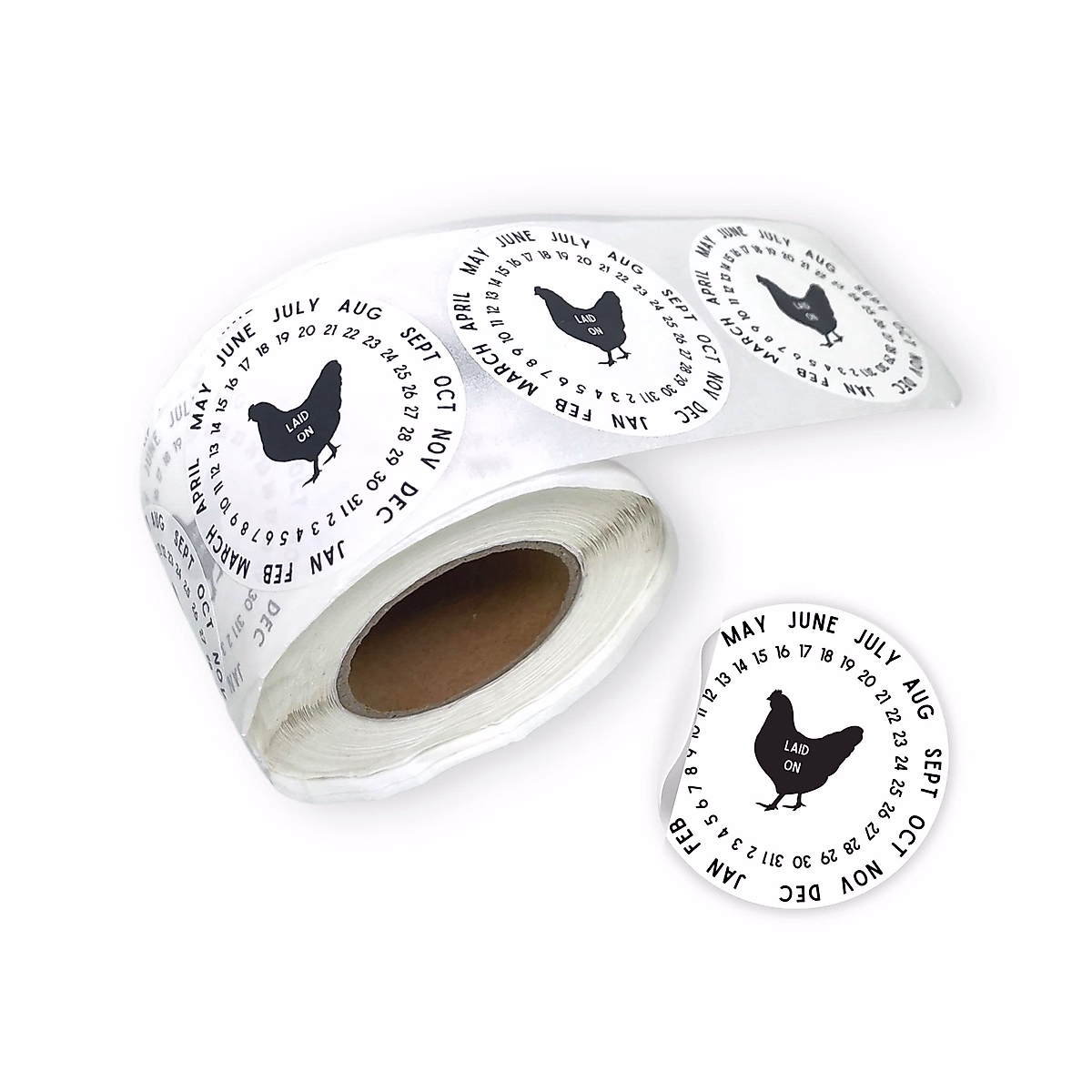 Eggs Laid On Date Stickers | 350 Pc Roll | 2" Round Stickers | Farm Fresh Stickers | Egg Carton Stickers | Black Chicken Design