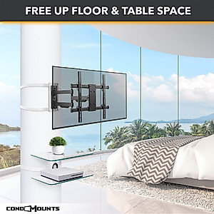 CondoMounts CLMDLSW1002 Pillar & Wall Floating Shelves for Soundbars, Gaming Consoles | No Drill Pillar & Wall Shelf | Holds 40lbs | Fits Pillars 8-in to 48-in Post | Fits No Stud Walls | Clear Glass