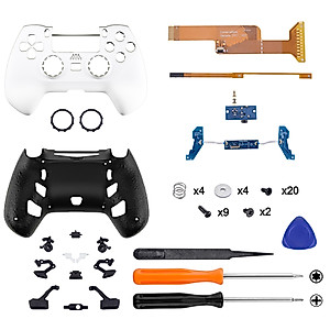 eXtremeRate White Decade Tournament Controller (DTC) Upgrade Kit for PS4 Controller JDM-040/050/055, Upgrade Board & Ergonomic Shell & Back Buttons & Trigger Stops - Controller NOT Included