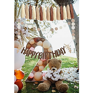 Brown Tan Boho Happy Bithday Sign Banner Gender Neutral Beige Party Tassel Garland Nude Circle Dot Hanging Paper Streamers Backdrop Teddy Bear 1st 2nd Birthday Party Nursery Décor