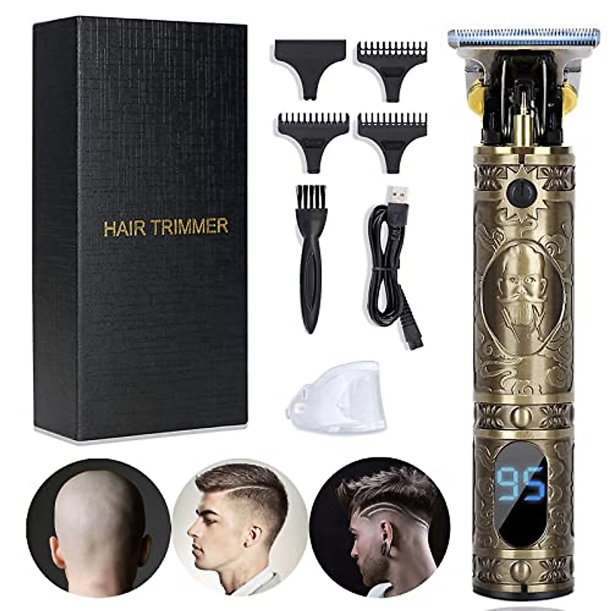 T Blade Trimmer for Men Hair Clippers Professional Grooming Trimmer Kit for Men Beard Hair Trimmers Zero Gapped Cordless USB Rechargeable LED Display (Gold-1)