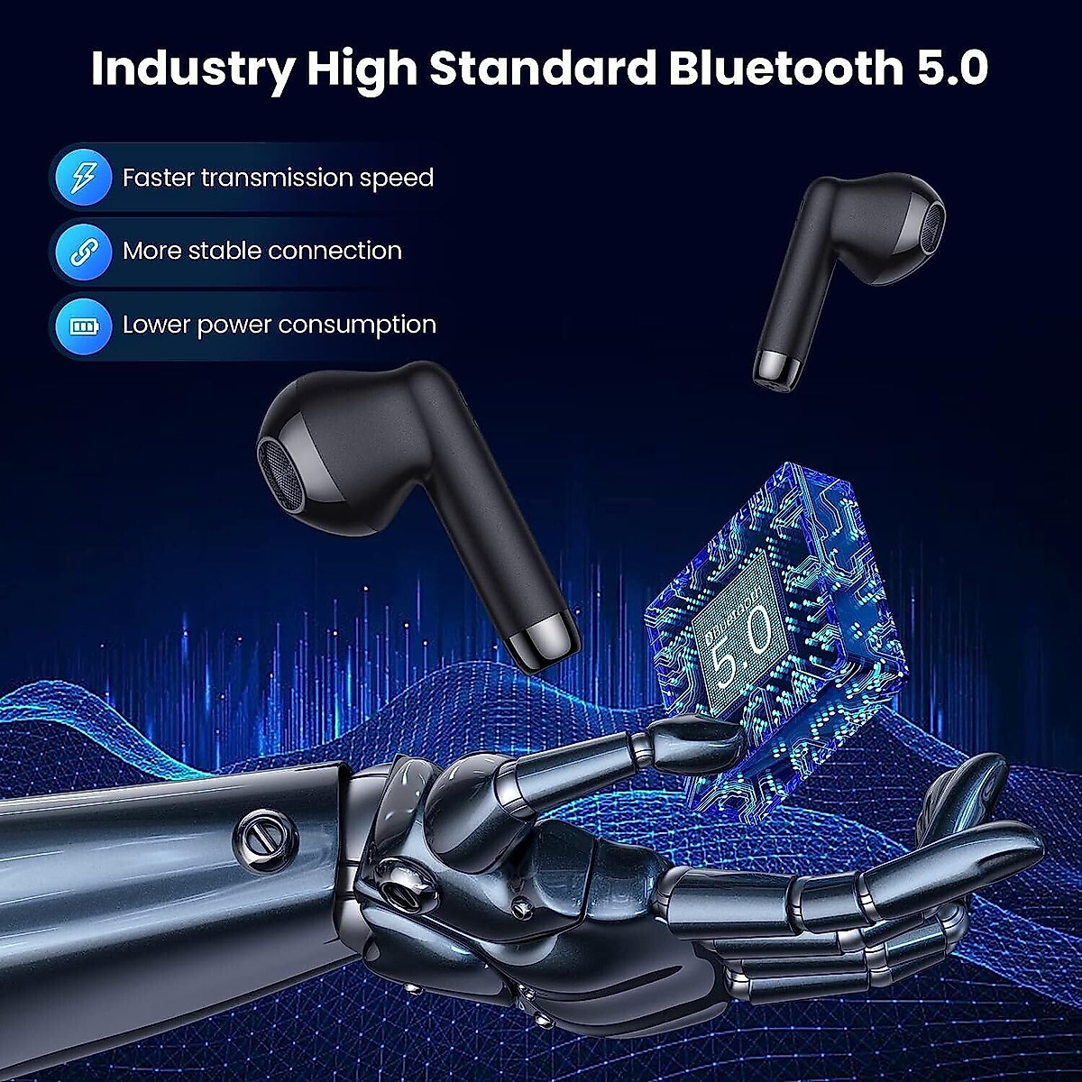 SGNICS for Wiko Voix in-Ear Earphones Headset with Mic and Touch Control TWS Wireless Bluetooth 5.0 Earbuds with Charging Case - Black