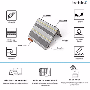 Beblau FOLD Portable Tech Organizer attachable to your Devices | Desktop Organizer Office, Home & School | Working from Home Solution | Laptop accessories Backpack Insert FATHERS GIFT| DARK