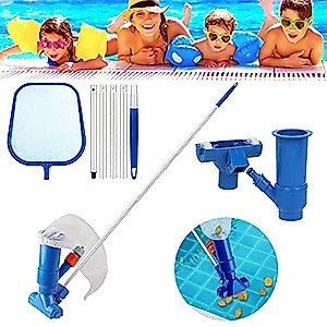 Andmax Pool Jet Vacuum Cleaner, Handheld Pool Leaf Vacuum with 5-Section Pole and Filter Bag, Pool Vacuum Brush, Ideal for Above Ground Pool Spa Pond Hot Tub & Fountains (No Garden Hose Included)
