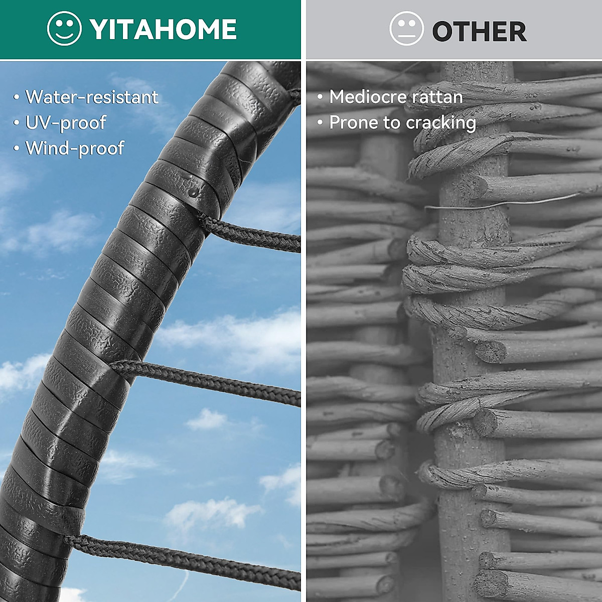 YITAHOME Egg Chair with Stand Outdoor Indoor Egg Lounge Chair with Cushion Wicker Chair PE Rattan Chair Included for Patio, Garden, Backyard, Porch, Gray