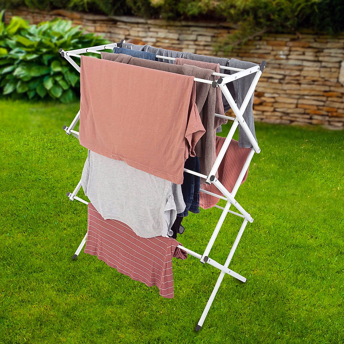 Lavish Home Clothes Drying Rack - Collapsible and Compact for Indoor/Outdoor Use - Portable Rack for Hanging and Air-Drying Laundry (White)