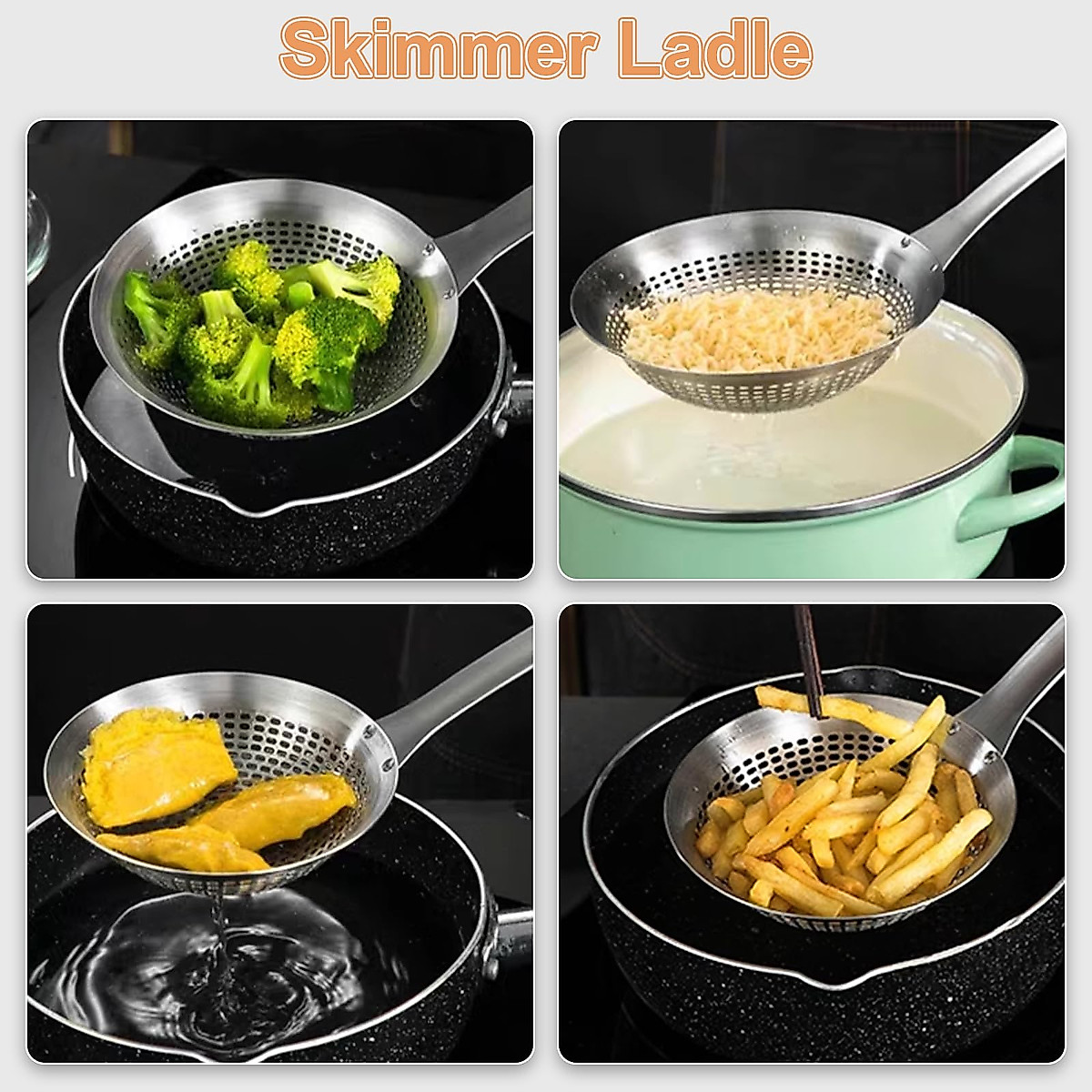 Skimmer Ladle Skimmer Spoon 304 Stainless Steel Skimmer 14.5 ln for Cooking Frying Skimming Colander/Strainer Stainless Steel Kitchen Tools
