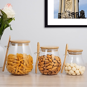 Mymanjerfu Glass Jar with Lid and Spoon, 12 oz 2 Pack - Glass Pantry Storage Containers, Condiment Jars with Lids and Spoons, Sugar Container, for Coffee, Tea, Salt, Nuts, Candy, Matcha