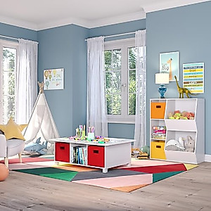 RiverRidge Kids 6 Cubby Storage 2pc Activity Table, White with Gray Bins