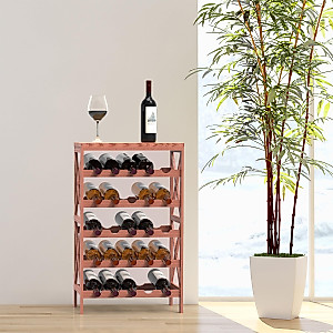 Rustic Wine Rack-Space Saving Free Standing Wine Bottle Holder for Kitchen, Bar, Dining or Living Rooms- Classic Storage Shelf by Lavish Home,Brown 10 x 21.25 x 34 inches