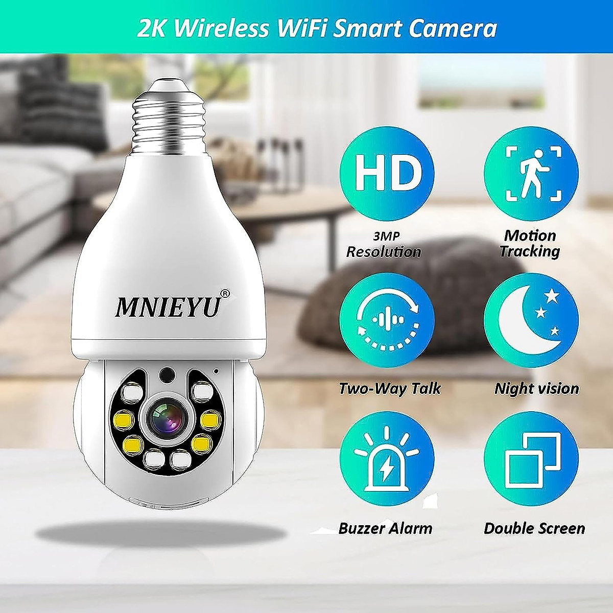 MNIEYU 360° Light Bulb Camera-2K Light Bulb Security Camera, 2.4GHz & 5GHz Wireless WiFi Smart Security Camera for Outdoor-Indoor,HD Security Camera with Auto Tracking and Night Vision,Support Alexa
