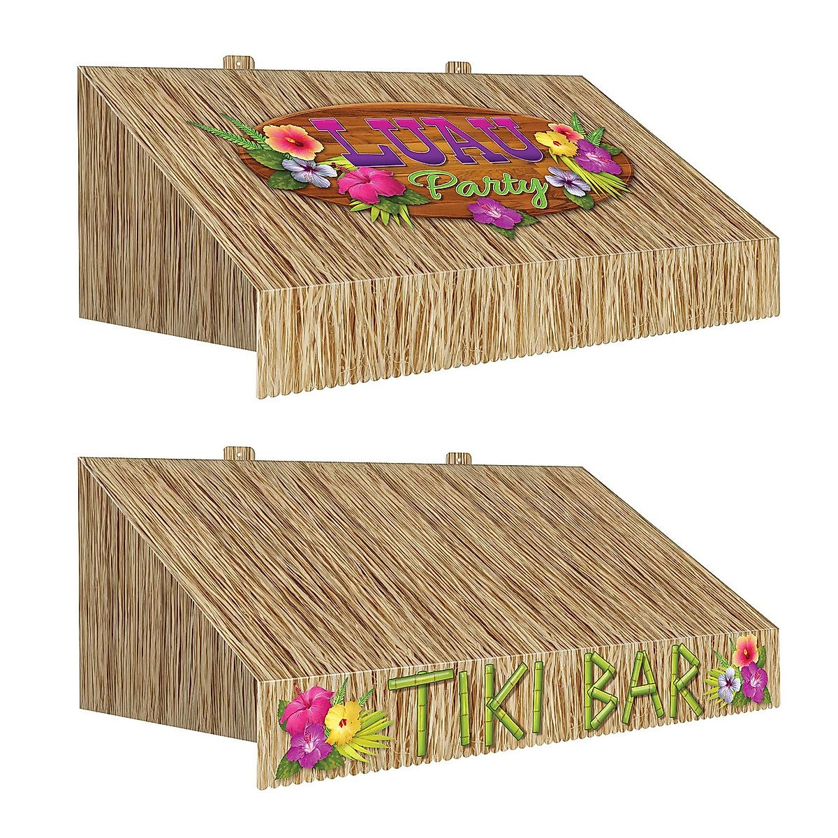 Beistle Three Dimensional Tiki Bar Novelty Wall Awnings 2 Piece Luau Party Decorations, 24.75" x 8.75", Multicolored