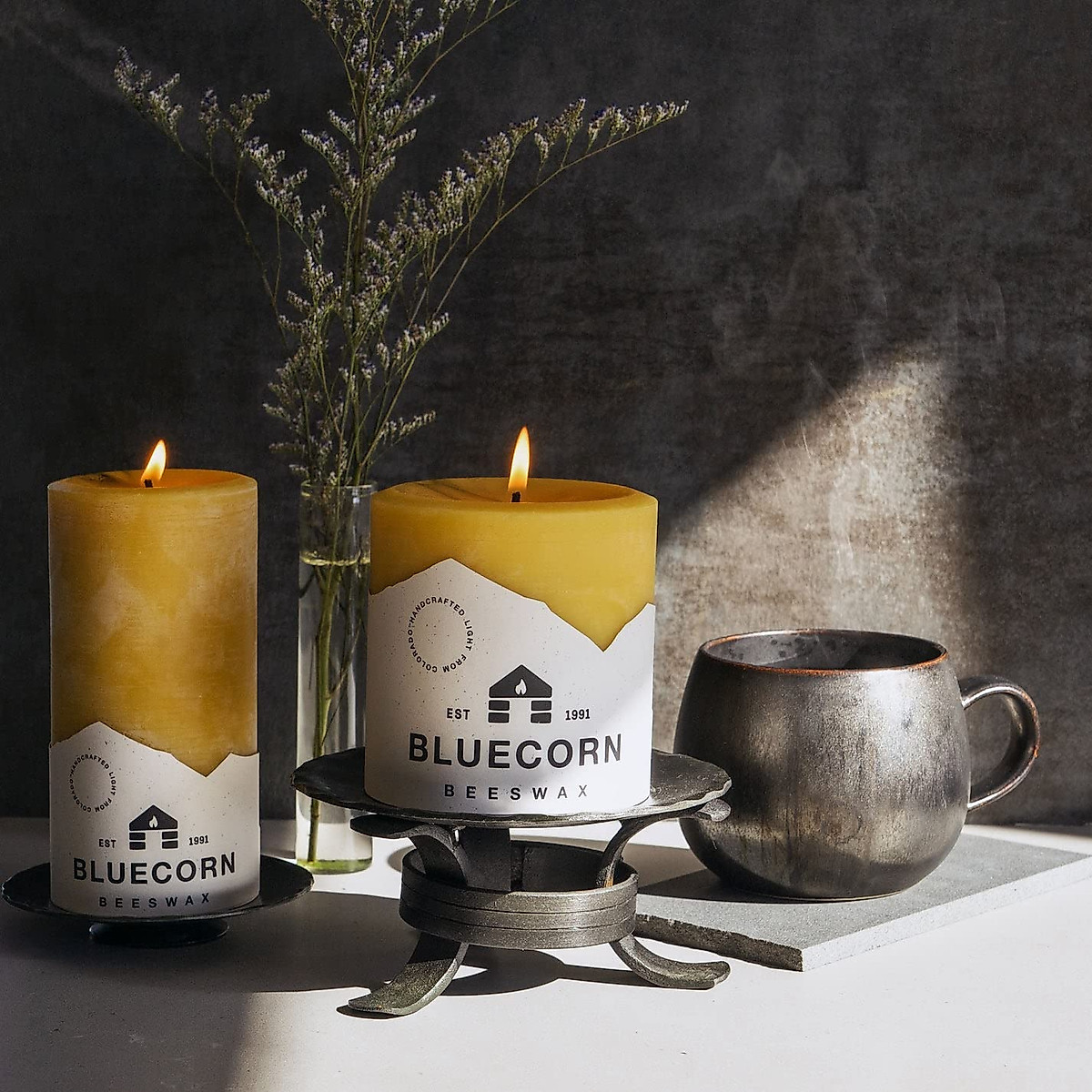 Bluecorn Beeswax 100% Pure Beeswax Pillar Candles | Natural Beeswax Candles, Unscented Yellow Candles | Soy, Paraffin, & Fragrance Free | 3x6, 90 Hour Burn Time, Bulk 6-Pack | Handmade in Colorado