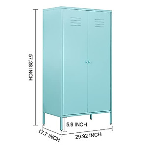 LINGZOE 2 Magnetic Doors Steel Wardrobe Kids Closet Storage Accent Cabinet with Hanging Rod and 2 Laminate,Metal Children Tall Storage lockers Armoire with Leg for Home Bedroom,Laundry Room