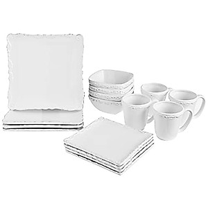 American Atelier Square Dinnerware Sets | White Kitchen Plates, Bowls, and Mugs | 16 Piece Bianca Wave Collection | Dishwasher and Microwave Safe | Service for 4