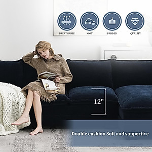 KIVENJAJA 118” Chenille Modular Sectional Sofa Couch, Modern L-Shaped 4-Seater Cloud Sleeper Couches with Chaise & Deep Seat for Living Room Office Apartment, Navy Blue