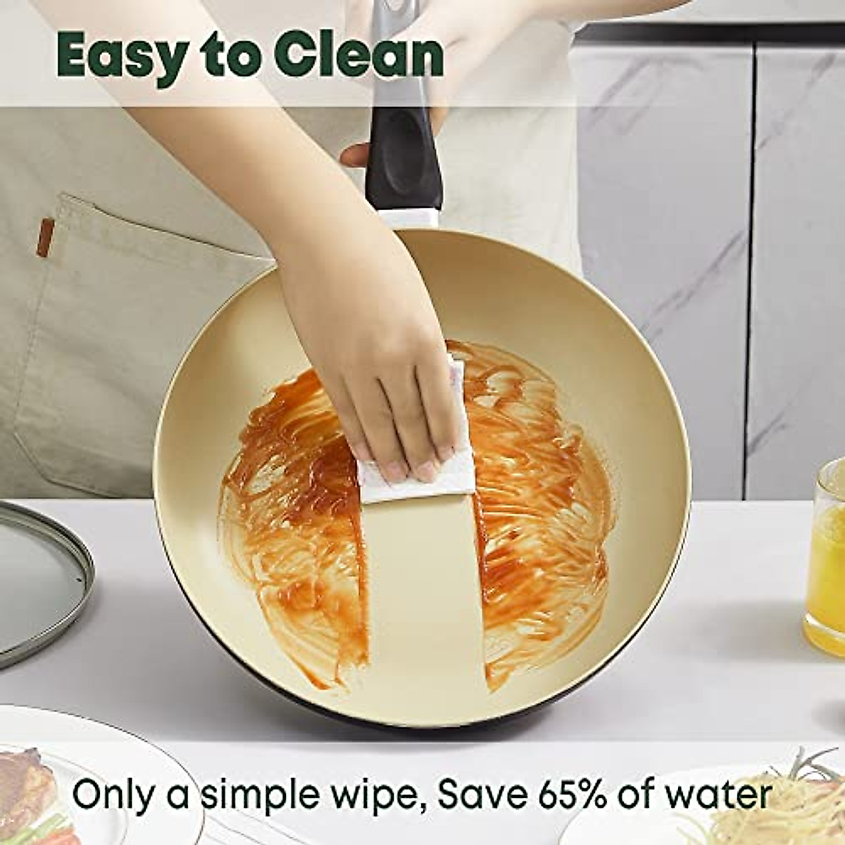 Ecowin Non Stick Cooking Sets, Granite Coating Nonstick Cookware Set, Kitcken Pots and Pans PFOA Free, Oven Safe & Dishwasher Safe - 21 Pieces