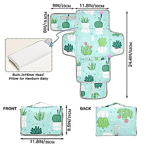 Bulletgxll Cactus Potted Portable Diaper Changing Pad Waterproof Changing Pad with Baby Tissue Pocket and Magic Stick for Newborn Baby.