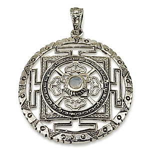 Moonstone Tibetan Mandala Pendant Sterling Silver Size 1.3"