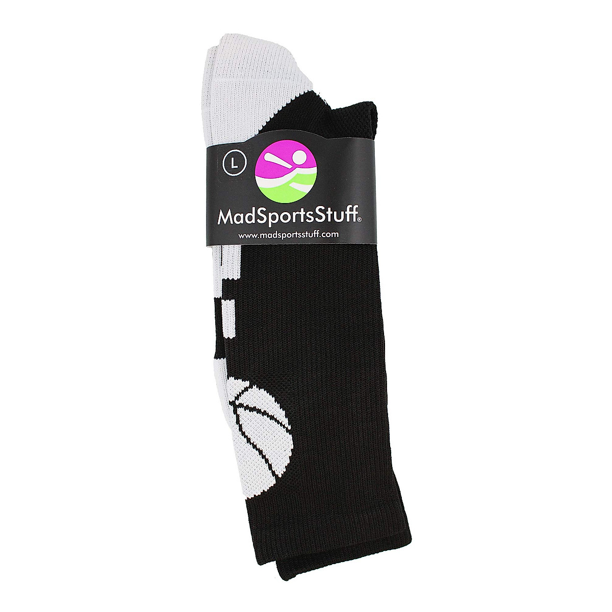 MadSportsStuff Basketball Logo Athletic Crew Socks, Medium - Black/White