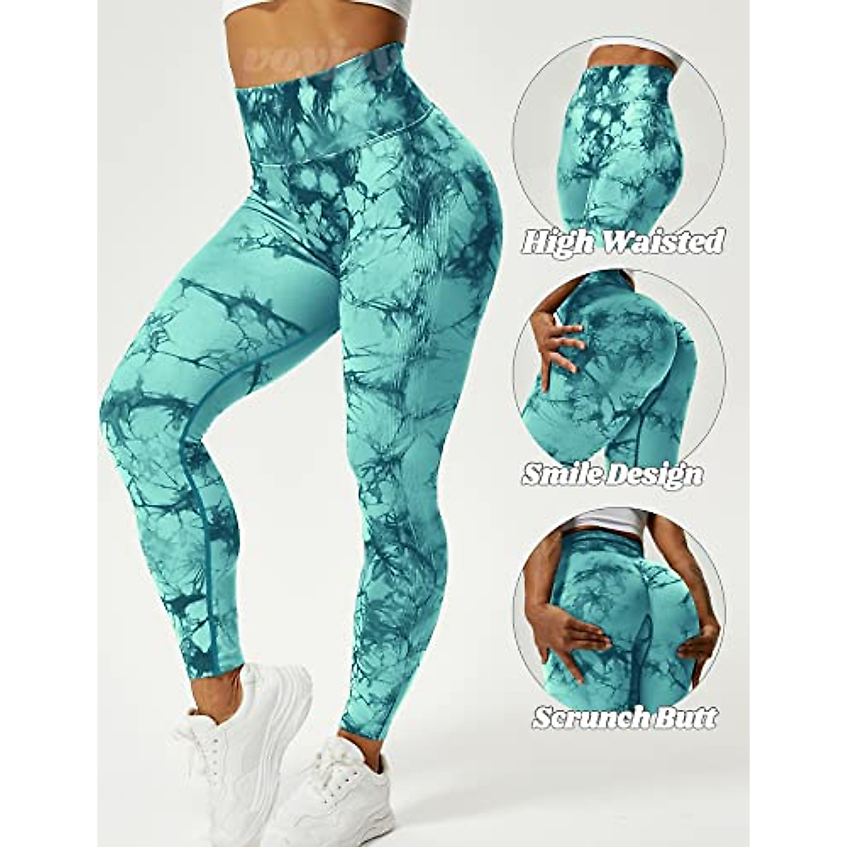 VOYJOY Seamless Leggings for Women High Waist Yoga Pants, Scrunch Butt Lifting Elastic Tights Teal
