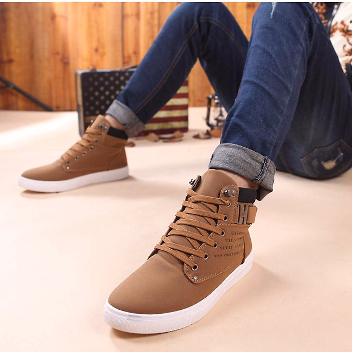 Men's High Top Vintage Sneaker,Mitiy Lace-Up Ankle Boots Shoes Casual High Top Shoes