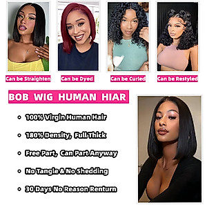 12 Inch Bob Wig Human Hair 13x4 Lace Front Wigs Human Hair Wigs for Black Women Short Bob Wigs 180% Density HD frontal Wigs Glueless Wigs Human Hair Pre Plucked with Baby Hair Natural Color