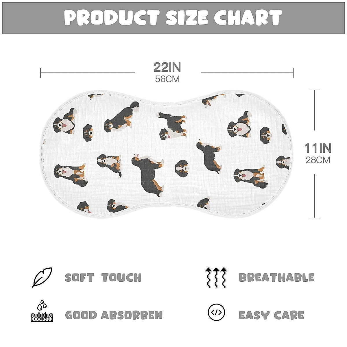 YYZZH Bernese Mountain Dog Muslin Burp Cloths for Baby 2 Pack 100% Cotton Baby Washcloths Bibs for Boy Girl