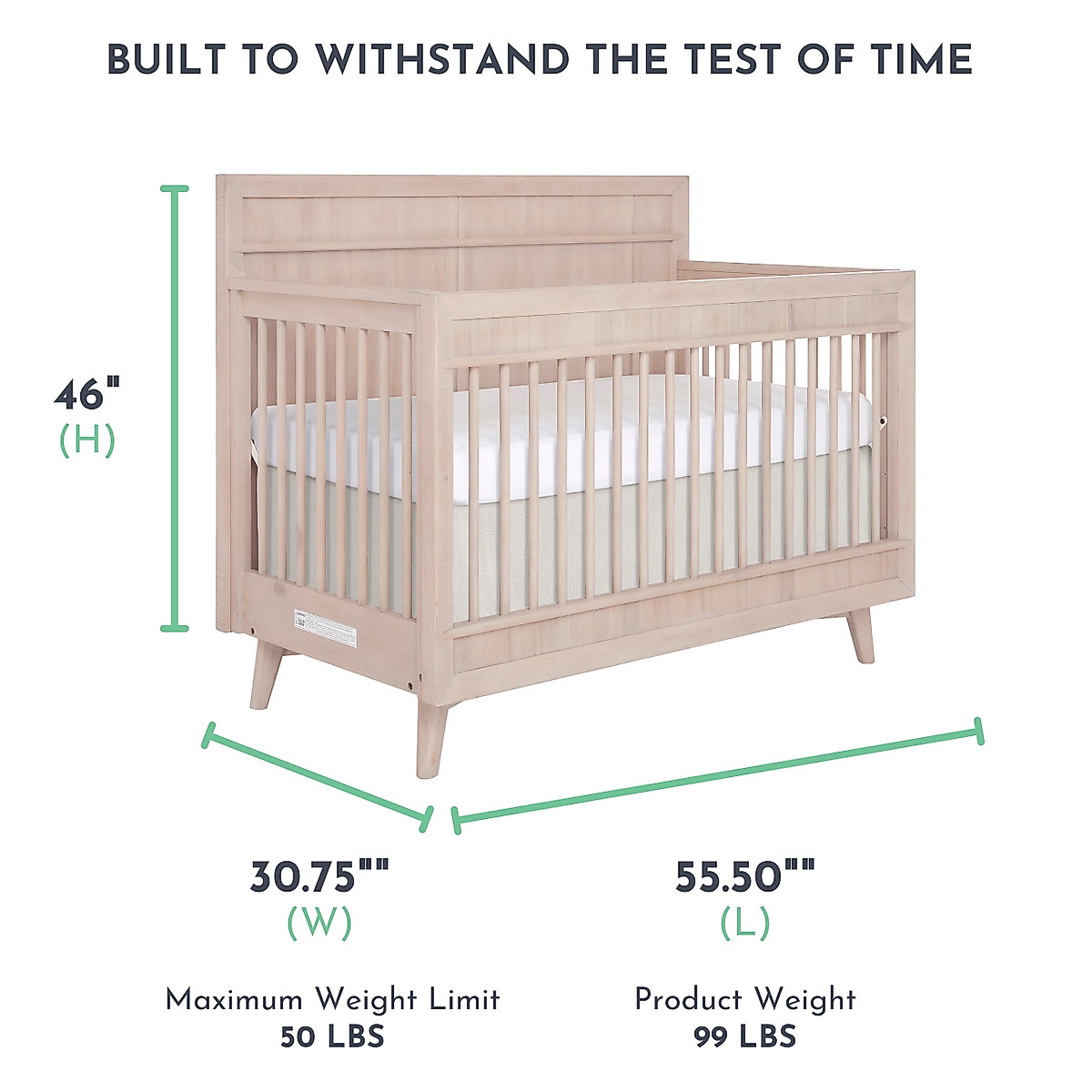 Evolur Loft Antilia Mid-Century 4-in1 Crib in Sand Castle Oak