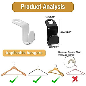 100Pcs Clothes Hanger Connector Hooks, Super Space Saving for Closet Heavy Duty Cascading Hanger Extender Hooks Plastic Closet Hanger Organizer (White & Black)