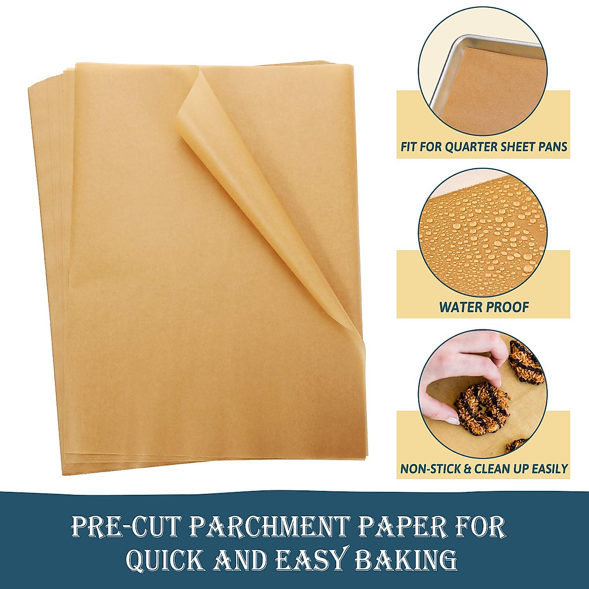 Hiware 200 Pieces Parchment Paper Baking Sheets 9x13 Inches, Precut Non-Stick Parchment Paper for Baking, Cooking, Grilling, Frying and Steaming - Unbleached, Fit for Quarter Sheet Pans