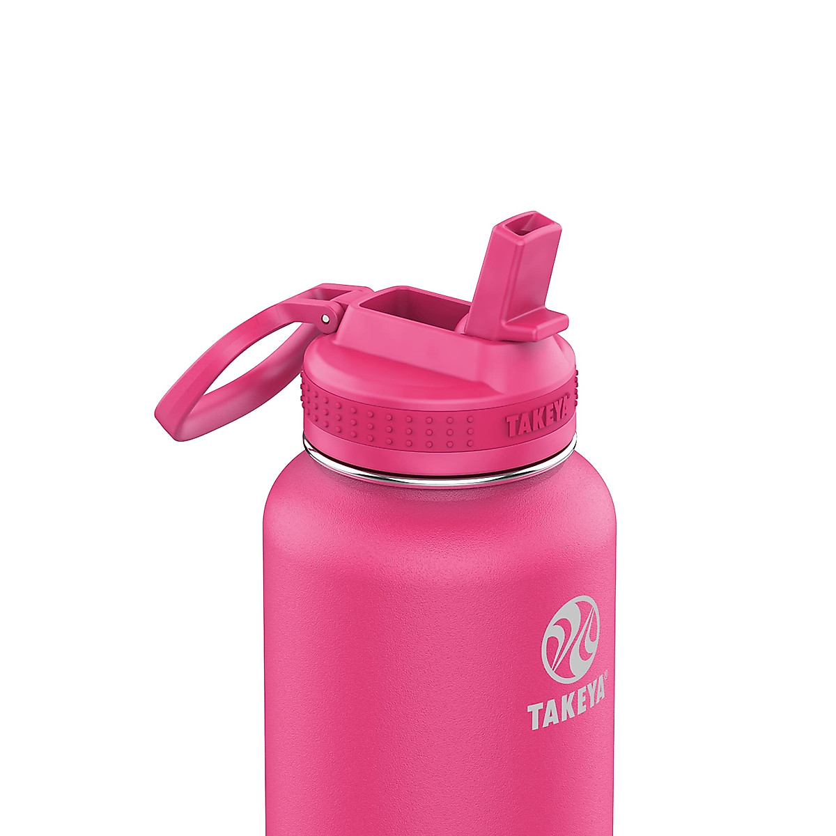 Takeya Pickleball Stainless Steel Insulated Water Bottle with Choice of Lid and Carry Handle, 32 Ounce, Backspin Pink