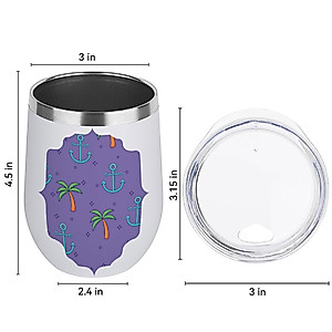 silichee 12 Oz Stainless Steel Wine Tumbler with Lid Anchor Tropical Palms Pattern Insulated Tumblers Vacuum Coffee Mugs for Hot and Cold Coffee,Wine,Drinks