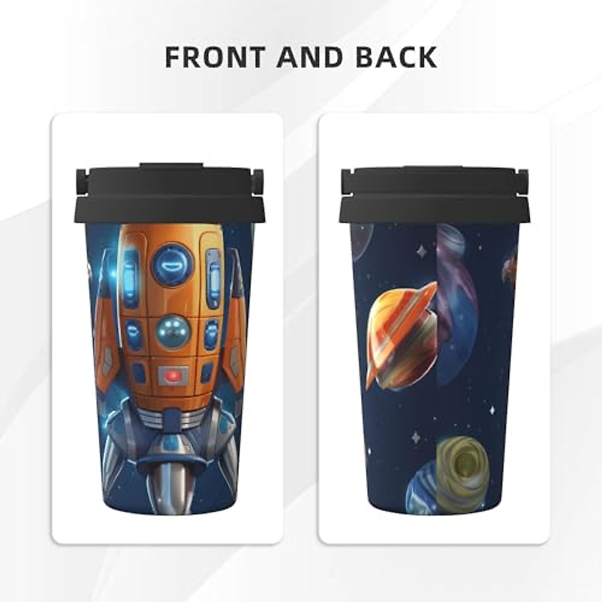 GTKSYNVE Reusable Coffee Mug with Lid and Handle, Cartoon Spaceship Rocket Tumbler for Hot & Cold Drinks 16oz Stainless Steel Insulated Coffee Tumblers Double Wall Vacuum Thermal Cup
