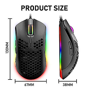 Wired Lightweight Gaming Mouse,6 RGB Backlit Mouse with 7 Buttons Programmable Driver,6400DPI Computer Mouse,Ultralight Honeycomb Shell Ultraweave Cable Compatible with PC Gamers,Xbox,PS4 (black)