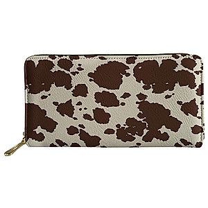 Belidome Brown Cow Print Long Wallet for Women Shopping Walk Card Holder with Zipper