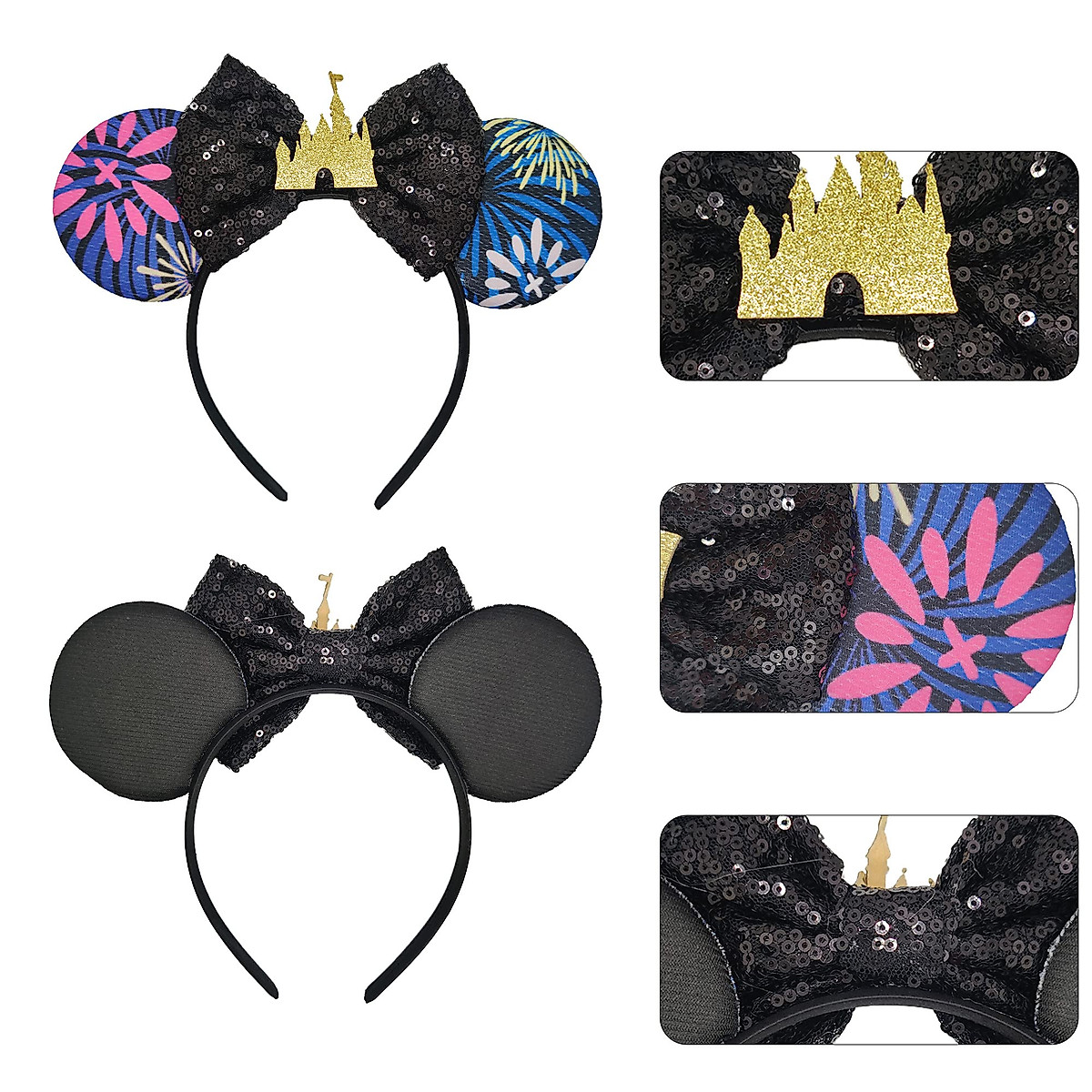 MADO Sparkly Princess Headband with Castle Mouse Ears, Park-Themed Hair Accessory for Girls and Women (PALACE)