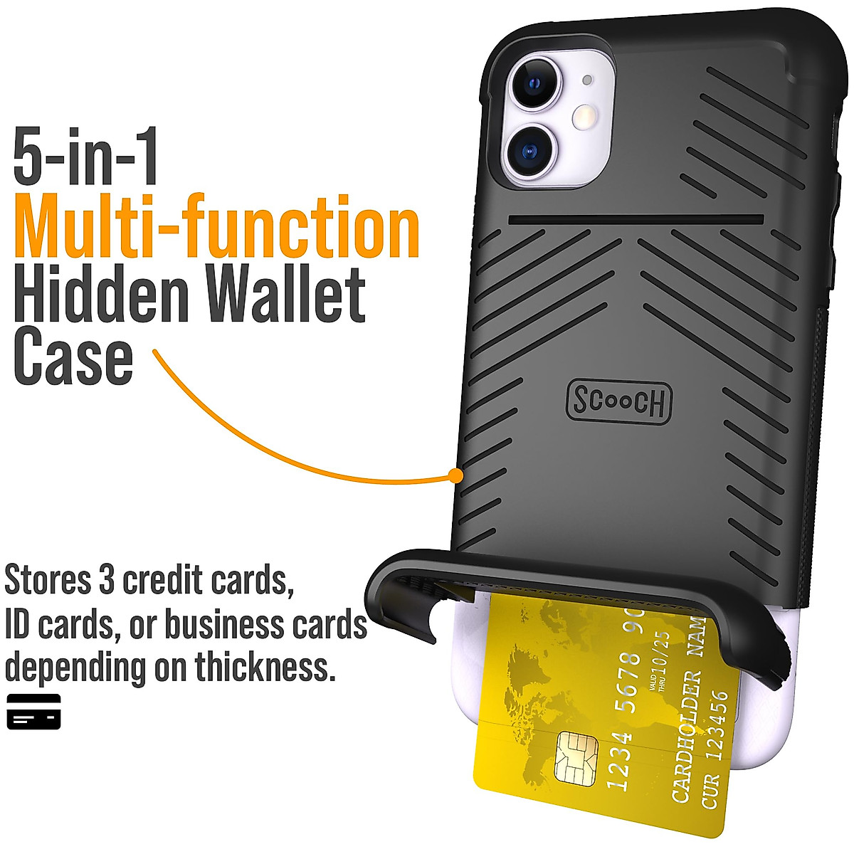Scooch iPhone 11 Case with Card Holder, Wingmate for iPhone 11 Wallet Case with RFID Protection,10-Foot Drop Protection, Magnetic Back for Car Mounts, Black