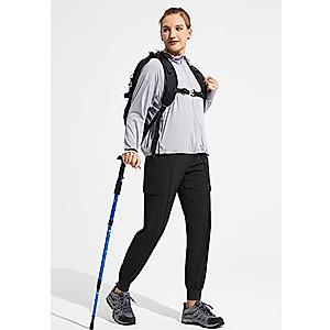 POLIVA Women's Cargo Hiking Pants Lightweight Joggers Quick Dry Golf Travel Casual Athletic Pants Water Resistant Black L